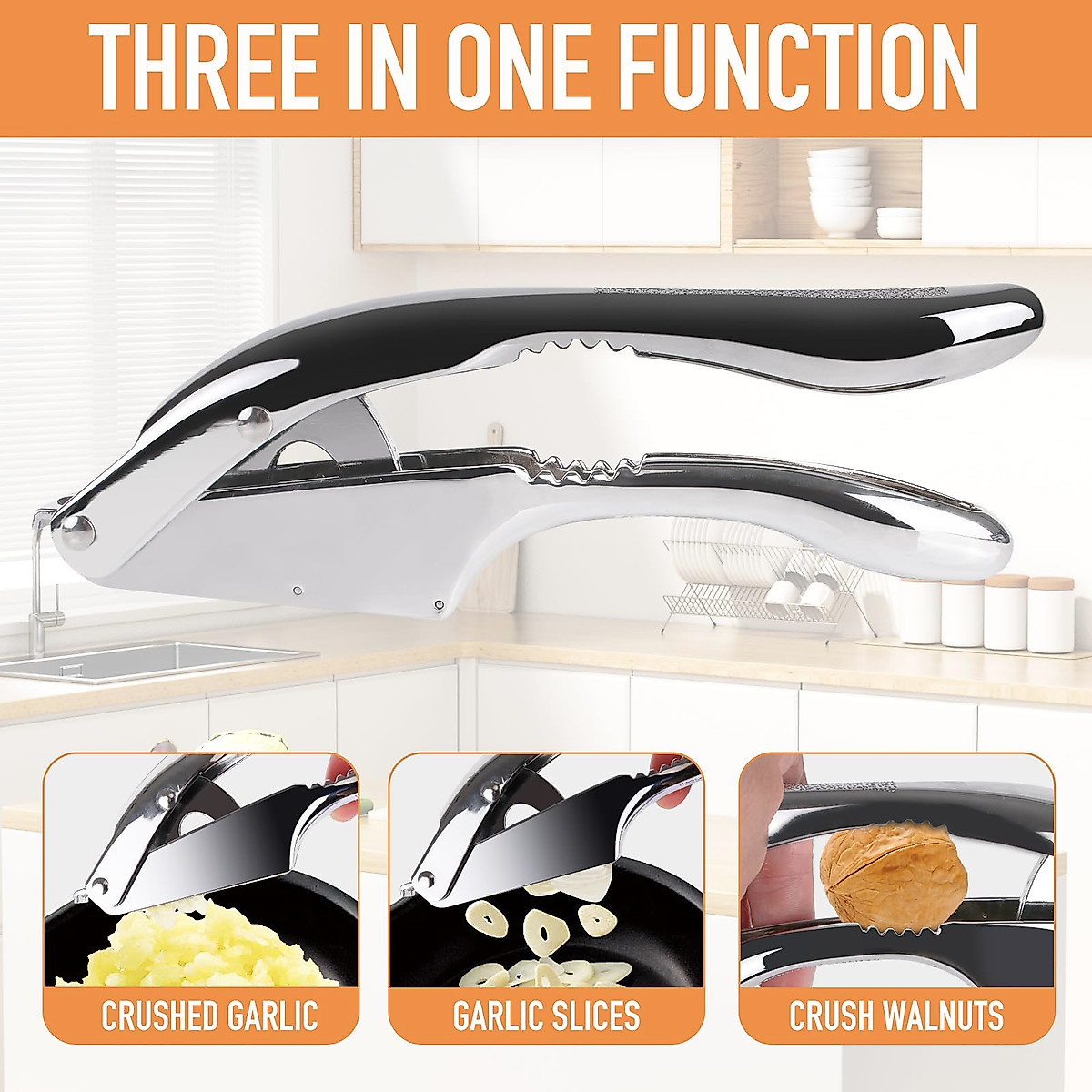 Garlic press and slicer 2 in 1,Effortlessly Crush, Slice, and Mince Garlic,with this Versatile Kitchen Tool - Perfect for Home Cooks and Professional Chefs Alike. (Silvery)