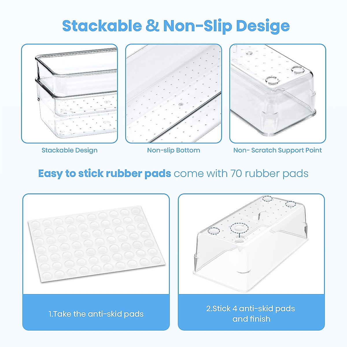 CERMENK 16 Pack Large Clear Drawer Organizer,Bathroom Drawer Organizer Trays,4 Size Plastic Kitchen Drawer Organizer and Storage,Acrylic Vanity Storage Bins for Kitchen Utensils,Office,Makeup