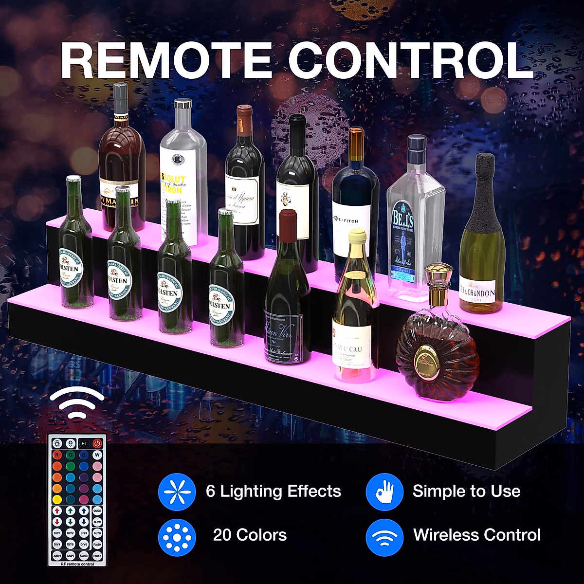 HIGOSPRO LED Liquor Bottle Display Shelf, 40 inch 2-Step Lighted Acrylic Lighted Bar Shelf for Home, Commercial Bar, Acrylic Lighted Bottle Display Stand with RF Remote