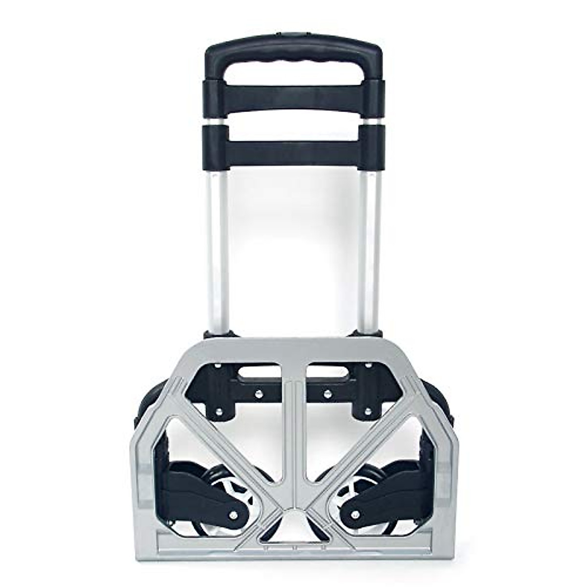 Portable Folding Hand Truck Aluminium Luggage Trolley Cart and Dolly 165 lbs Capacity with Bungee Cord, Telescoping Handle, PVC Wheels with Double Bearings for Travel Office Auto Moving (Black)