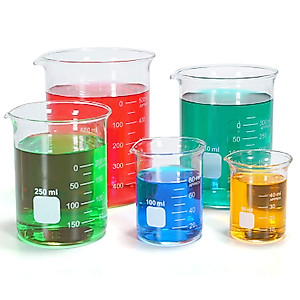 Glass Measuring Low Form Beaker Set and 9pcs Glass Stir Sticks Glass Stirring Rod