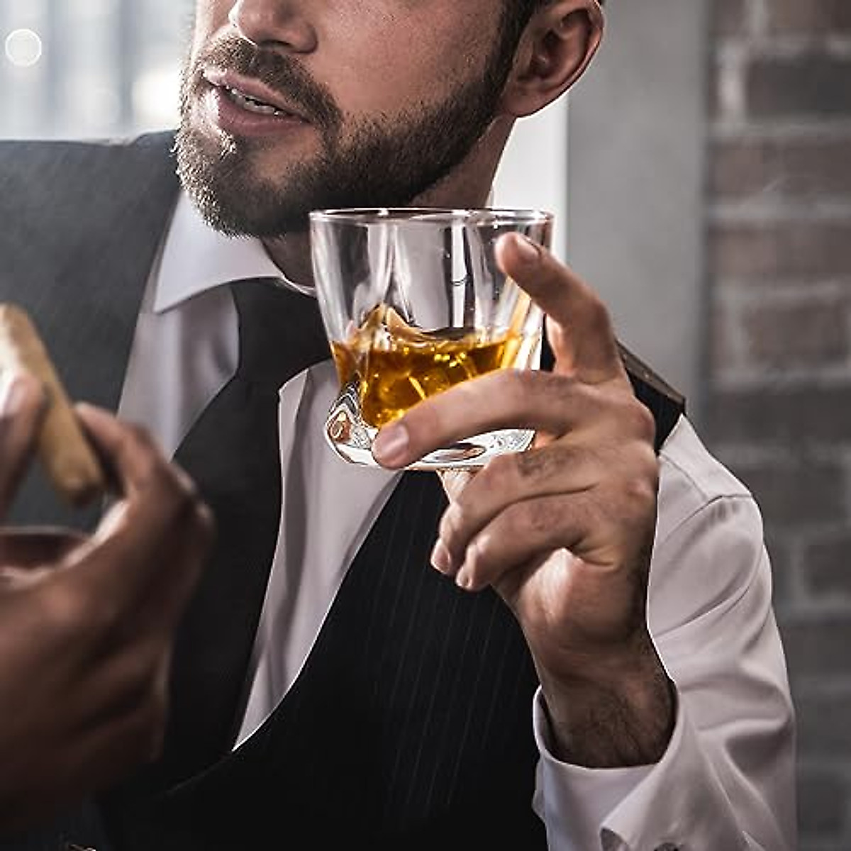 YUFDA Whiskey Glasses, 7 oz Bourbon Glasses Set of 4 Square Bottom, Old Fashioned Glass for Drinking Cocktail Scotch Cognac, Luxury Whiskey Gifts for Men Rocks Glasses