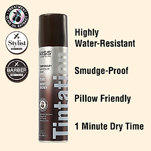 RED by Kiss Tintation Temporary Hair Color Spray, Instant Gray Root Cover Up, Water-Resistant, Smudge-Proof, Easy Wash Out, Hairline & Barber Touch-Up, Quick Dry (2 Pack) (Dark Brown)