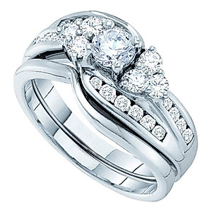 FB Jewels 14kt White Gold Womens Round Diamond Bridal Wedding Engagement Ring Band Set 1.00 Cttw