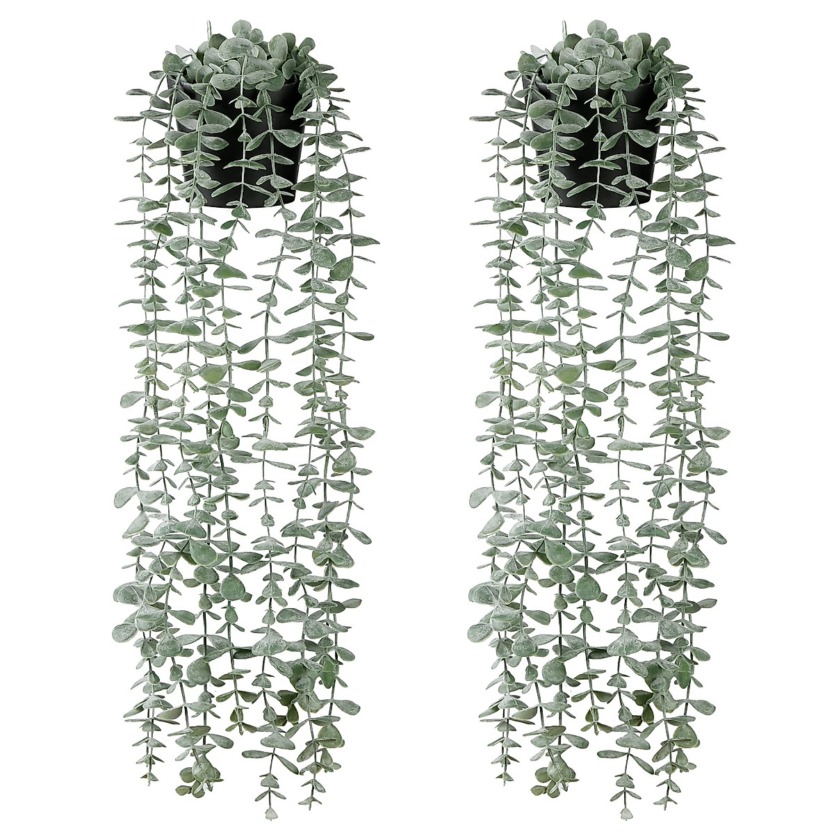 Sggvecsy Artificial Hanging Eucalyptus Plants Fake Hanging Plant 2 Pack Fake Potted Hanging Greenery Potted Hanging Eucalyptus for Home Indoor Outdoor Wall Garden Wedding Decor
