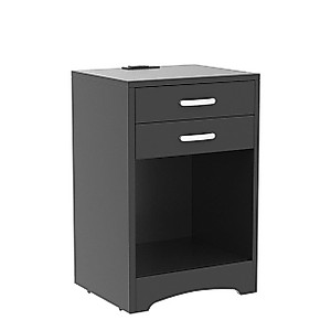 HOSEOKA Black Nightstand with Charging Station 2 Drawer Bedroom Nightstand Wood Sofa Side Table End Table with USB Ports and Storage, Small Kids Nightstand