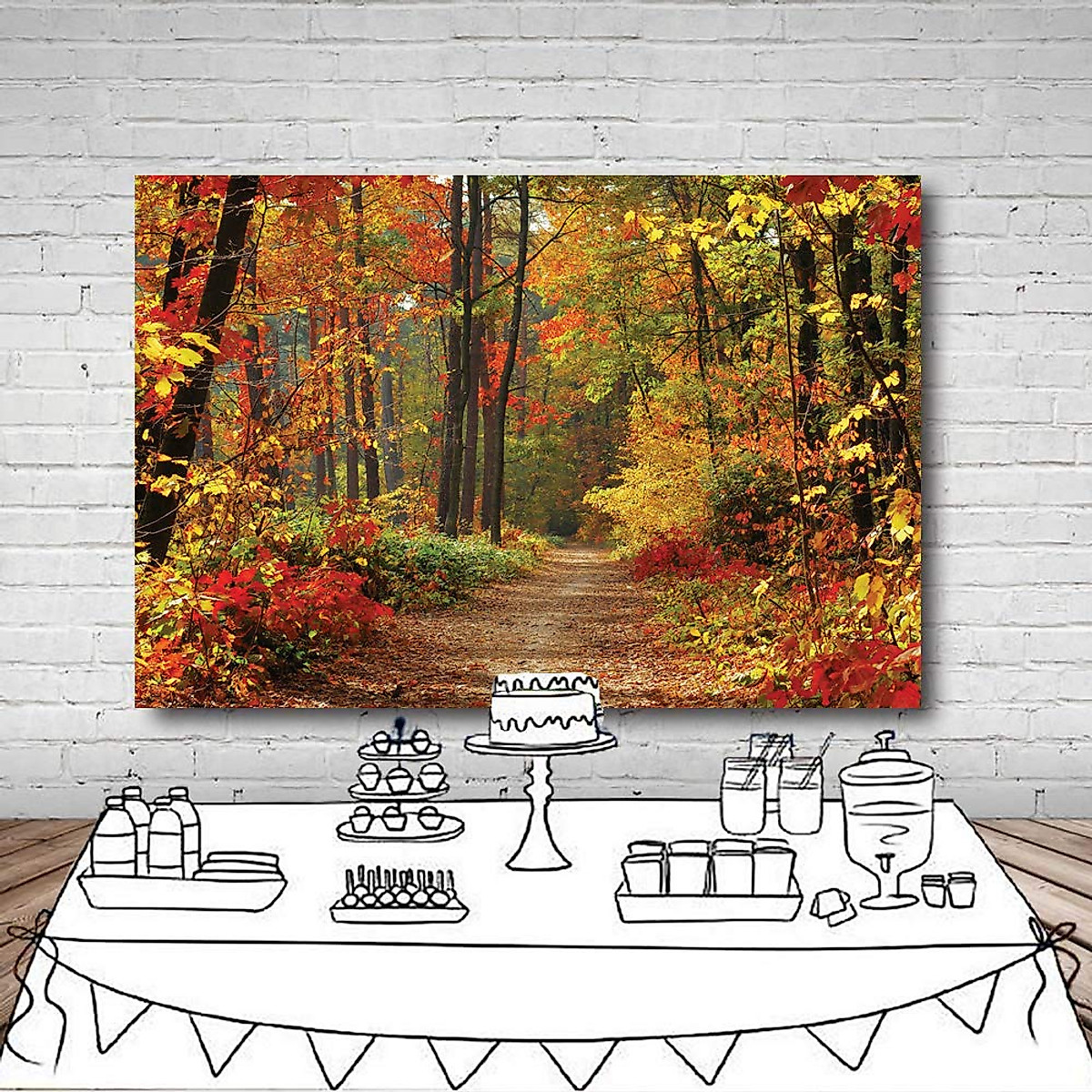 LYWYGG Autumn Scenery Deciduous Background 7x5ft Vinyl Deciduous Mountain Road Photography Backdrop Tree and Yellow Fall Leaves View Background Studio Props CP-67