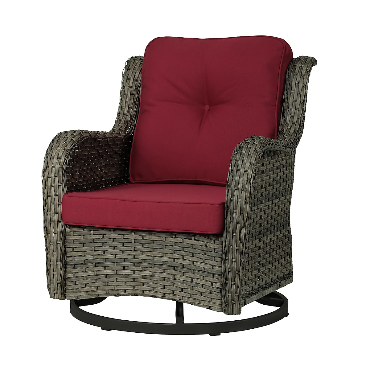 UIXE 5 Pieces Outdoor Patio Furniture Bistro Sets with 360° Swivel Rocking Chairs with Side Table, PE Rattan Rocker Chair Glider Seating Conversation Set for Backyard, Deck, Porch, Red