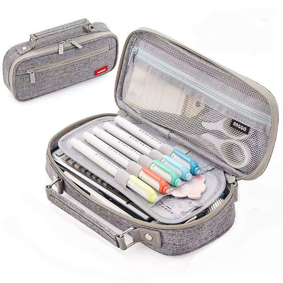 Pen case Pencil case Large capacity Fashionable Pencil case Boys Girls Elementary school students Junior high school students High school students University students For working adults （grey)