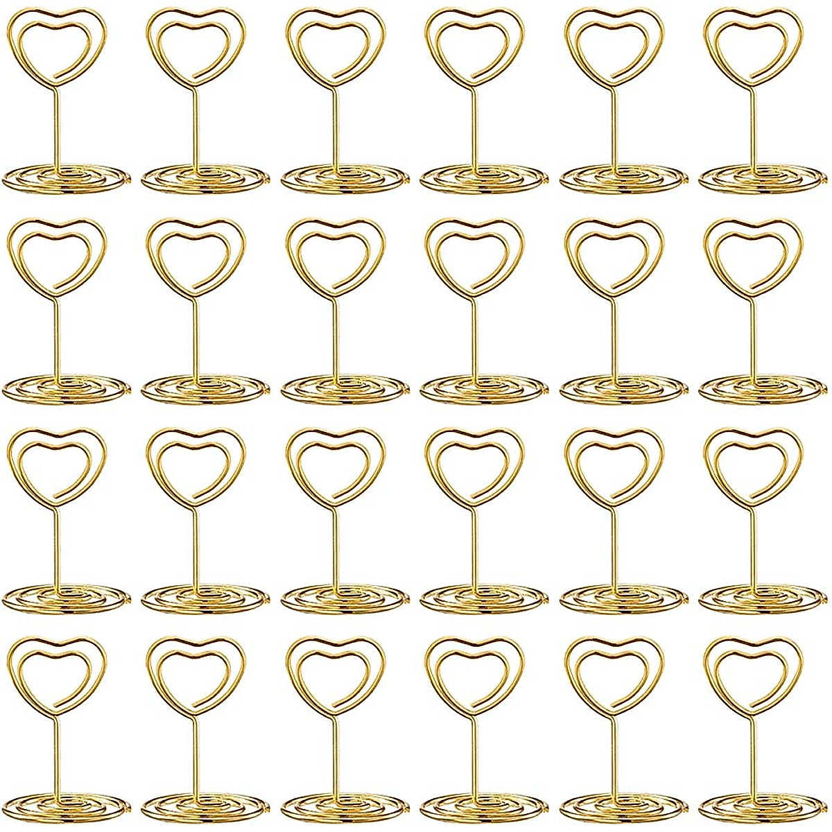 Toncoo 24 Pcs Mini Place Card Holders and 24 Pcs Place Cards with Gold Foil Border, Table Number Stand with Heart Shape, Table Card Holder Photo Picture Holder Memo Menu Clips for Wedding, Birthday