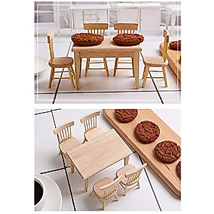 Z MAYABBO Wooden Dollhouse Furniture of Table & Chair, Miniature Dollhouse Accessories of Dining Room Accessory - 1/12 Scale