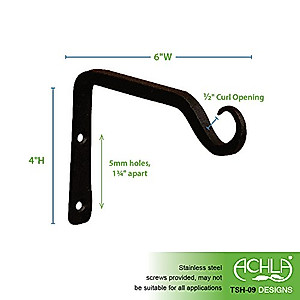 Achla Designs Straight Upcurled Wall Bracket Hook, 6-inch (TSH-09), Black