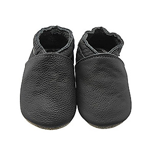 SAYOYO Baby Soft Sole Prewalkers Skid-Resistant Baby Toddler Shoes Cowhide Shoes (0-6 Months, Dark Grey)