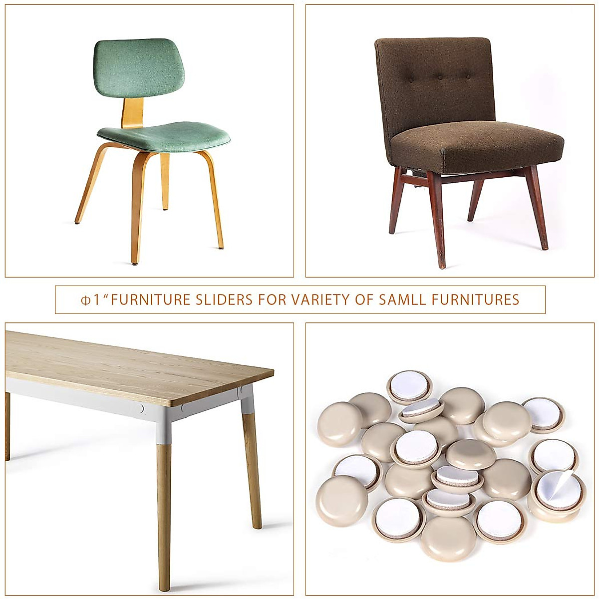 24 PCS Self-Stick Furniture Sliders,1 Inch Furniture Glides for Carpet,Furniture Moving Pads for Furniture-Adhesive Carpet Sliders