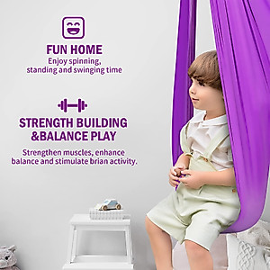 LOKEISNA Sensory Swing for Kids Indoor, Purple Kids Indoor Swing and Hammock Chair with Hardware，Comfortable and Adjustment Therapy Swing for Kids Indoor and Outdoor Space