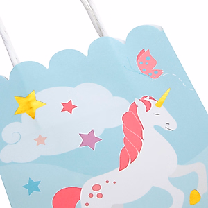 BLUE PANDA 24 Pack Small Unicorn Favor Bags with Handles, Pastel Rainbow Birthday Party Decorations (5.5 x 8.6 x 3 In)