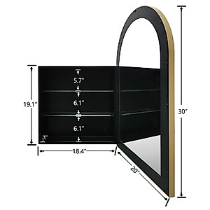 FOMAYKO Arched Medicine Cabinet with Mirror,Surface Mounted Farmhouse Bathroom Medicine cabinets with 20 ×30 inch Bathroom Vanity Mirror (Gold, Mirror:20"x30")