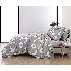 Marimekko - King Comforter Set, Cotton Bedding with Matching Shams, Lightweight Home Decor for All Seasons (Unikko Grey, King)