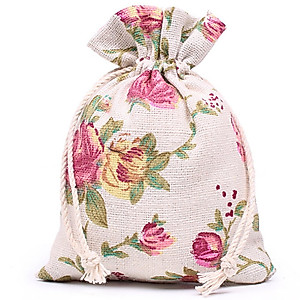 KUPOO 50PCS Rose Drawstring Bags Burlap Flower Pouch Bags Gift Bags Jewelry Pouches for DIY Craft Wedding Party, 5.5X3.9 Inches (5.5X3.9)