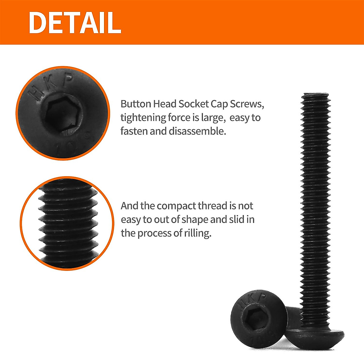 NIULUNBAO M4 x 30mm 35mm 40mm 45mm 50mm Button Head Socket Cap Screws Bolts, 10.9 Grade Alloy Steel Metric, Black Oxide Finish, Allen Hex Drive, Machine Fully Threaded, Assortment Kit 50PCS