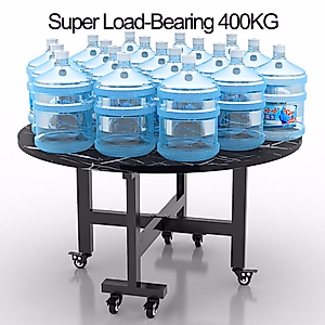 Mobile Folding Dining Table, Round Drop-Leaf Folding Dining Table, Versatile Dinner Table with 6 Wheels, Sturdy Metal Frame, for Small Space Dining Room Kitchen (Color : G, Size : 100cm/39.3in)