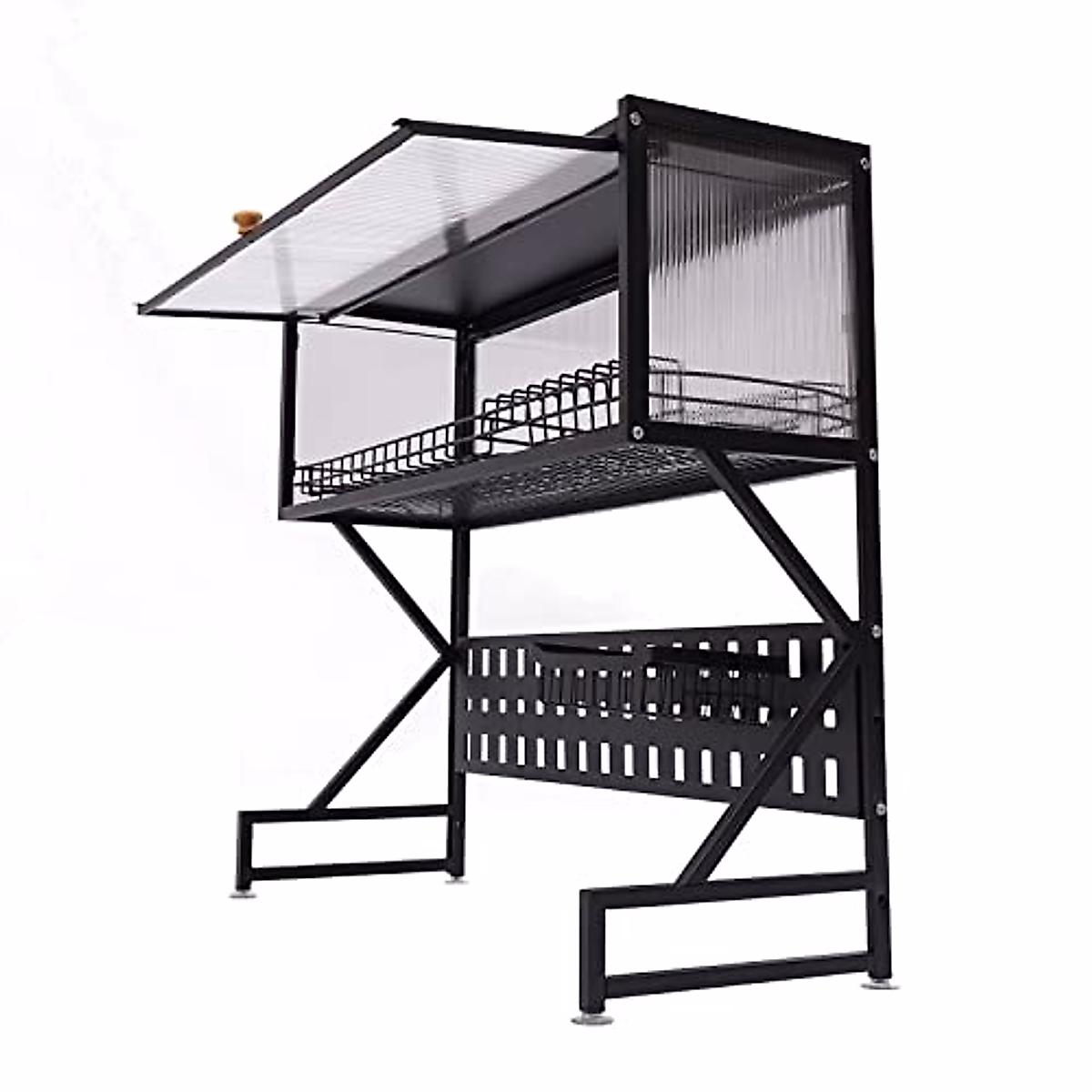 LOYALHEARTDY Over Sink Dish Drying Rack with Cover, 2 Tier Large Storage Kitchen Sink Organize Stand Shelf Space Saver Metal Dish Drying Rack for Kitchen Counter, 33.5"