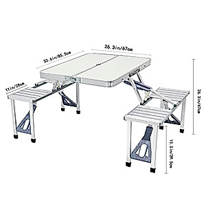 Carivia Aluminum Foldable Table Camping Picnic Folding Grilling Table w/ 4 Chairs Seats Umbrella Hole Fold Up Suitcase Table for Travel Picnic Camping BBQ Party