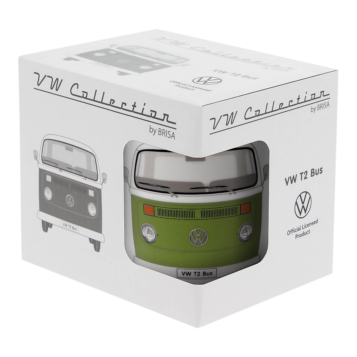 BRISA VW Collection - Volkswagen Large Ceramic Coffee-Tea-Cappuccino Mug Cup in T2 Bus Campervan Design (370 ml/12.5 fl oz/Bus Front/Green)