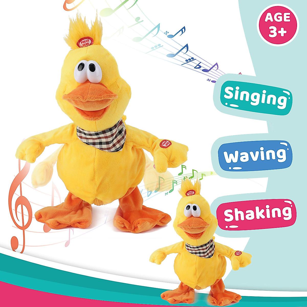 Cuteoy 13" Quacking Duck Musical Stuffed Animal Plushies Walking Singing Waving Electronic Interactive Plush Toy for Kids Boys Easter