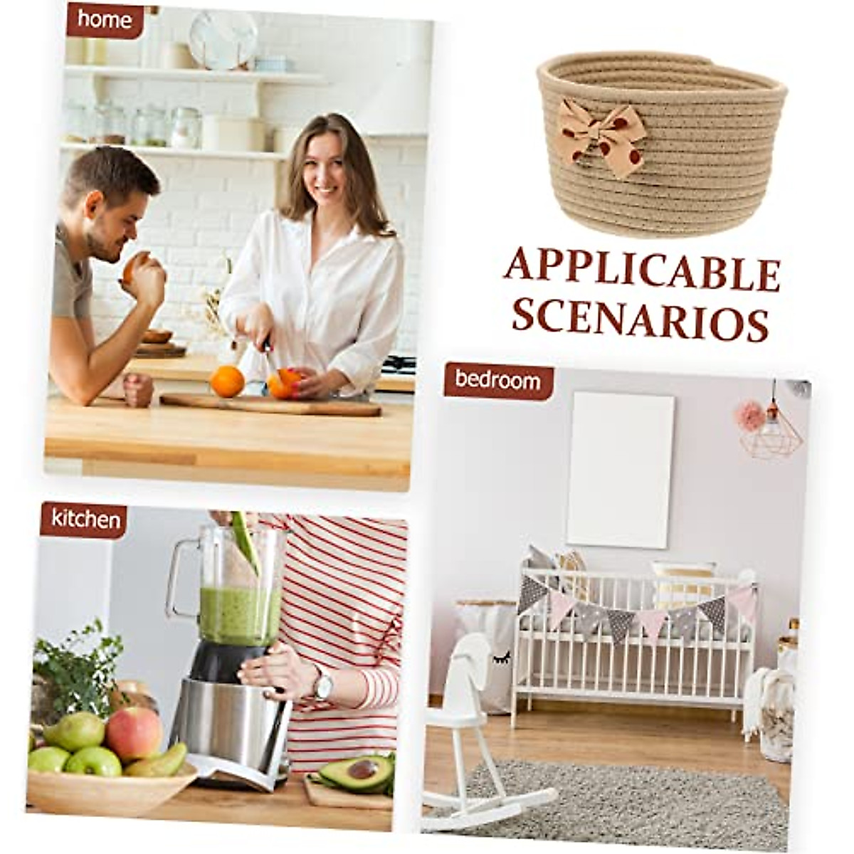 BESTOYARD 2pcs Cotton Rope Storage Basket Cotton Rope Organizer Woven Baskets for Storage Fabric Storage Cubes Rattan Round Waste Basket Rope Baskets for Storage Mini White Shelf Basket Baby
