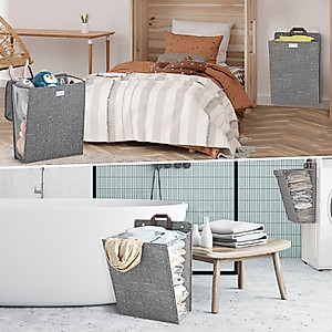 Wall Hanging Laundry Basket, Collapsible Laundry Hamper with Handle & Laundry Balls,Space-Saving Foldable Storage Dirty Washer Organizer Bin Multi-function Container Durable, Set of 2