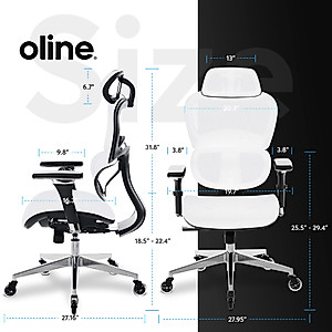 Oline ErgoPro Ergonomic Office Chair - Rolling Desk Chair with 4D Adjustable Armrest, 3D Lumbar Support and Blade Wheels - Mesh Computer Chair, Gaming Chairs, Executive Swivel Chair (White)