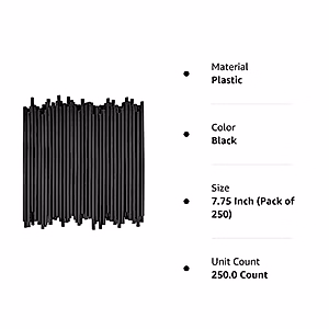 Disposable Drinking Straws - 7 3/4 Inches Long - Standard Size (Black, 250)