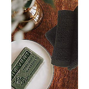 Linteum Textile 12 Piece Face Towel Set, 12x12 Inch, 100% Soft Cotton 16 Single Ring Spun Washcloths Absorbent Durable Face Towel (Black)