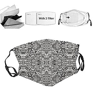 Abstract Fashion Face mask,Abstract Composition Floral and Geometric Symmetrical Tattoo,Dust Washable Reusable Filter and Reusable Mouth Warm Windproof polyester Face for women men,Beige Black White