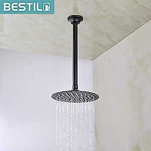 BESTILL 12 Inch Ceiling Mount Shower Arm and Flange, Matte Black