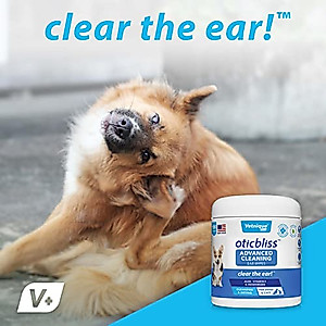 VETNIQUE LABS Oticbliss Ear Cleaner Wipes/Flushes for Dogs & Cats with Odor Control and Itch Relief Reduces Head Shaking - Clear The Ear (Ear Cleaning Wipes, Advanced Cleaning Small)