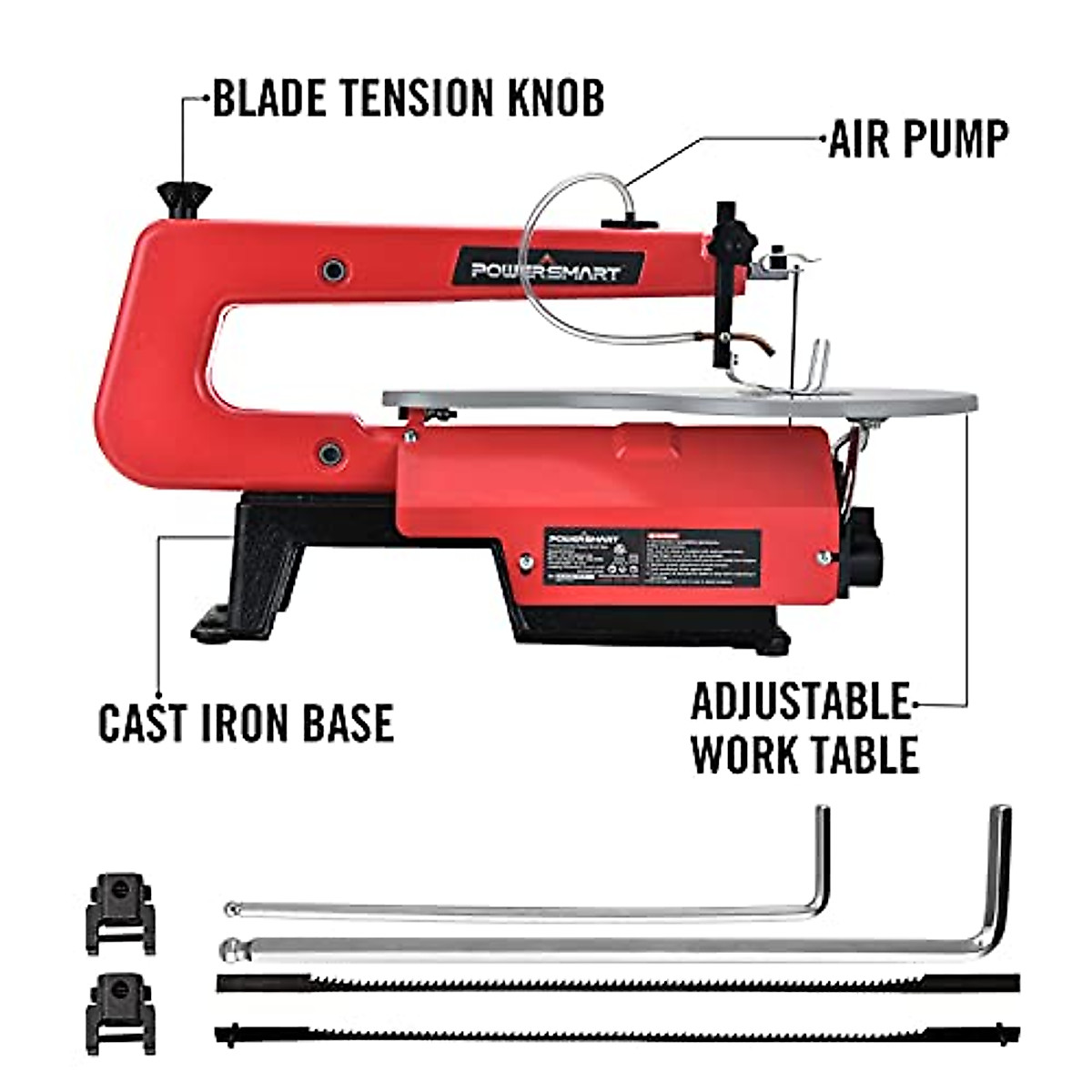 PowerSmart Scroll Saw 16 Inch Variable Speed 400-1600RPM, 0-45° Adjustable Table Saw, 16" Saws for Woodworking