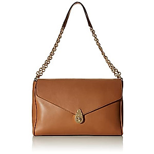 Calvin Klein Soft Lock Lamb Leather Large Convertible Crossbody Shoulder Bag, Caramel