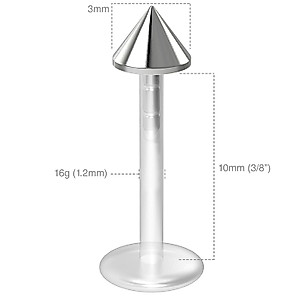 2pc 16g Bioplast Labret Lip Ring Studs 3mm Spike Flexible PTFE Bioflex Piercing Jewelry 6mm 1/4