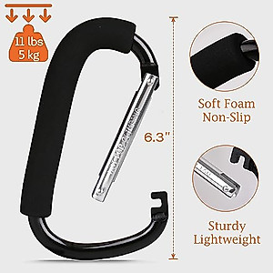 Stroller Hooks-X-Large 16cm(6.3") of Multipurpose hook clips-for mommy shopping Bags,Baby Diaper Bags,Groceries,Clothing,Purse(Stroller accessories-Black).