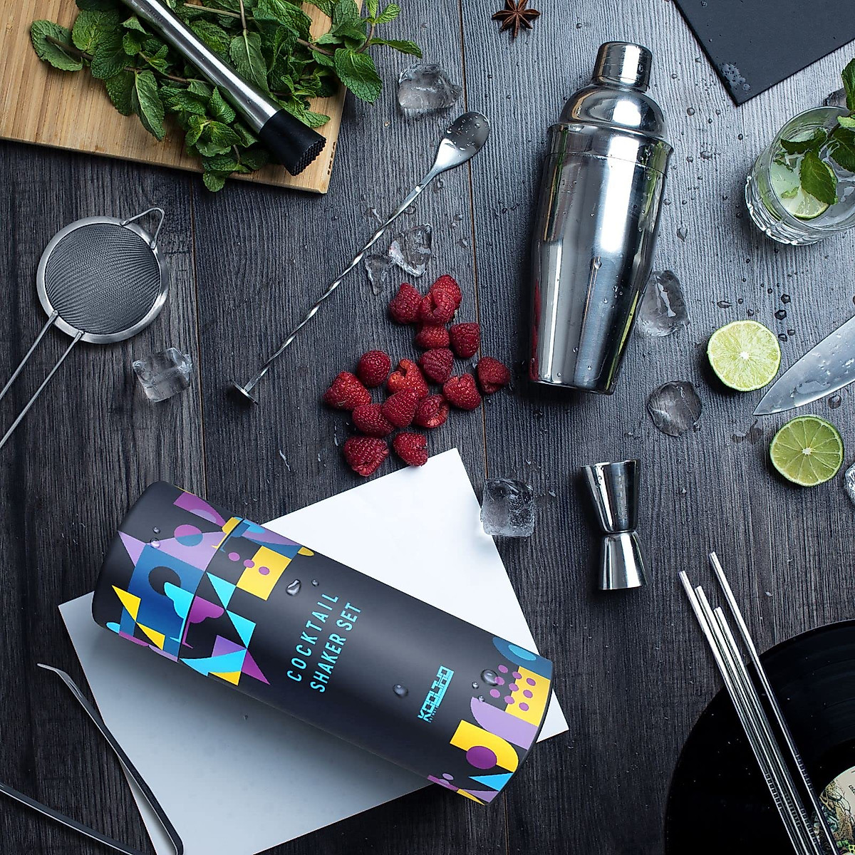 Cobbler Shaker Cocktail Mixer Set, Manhattan Drink Gift Sets for Women Men, Full Bartender Kit with Cocktails Mixing Accessories Jigger Bar Spoon Muddler Strainer Tongs Reusable Metal Straws 4 Drinks