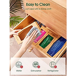 Kootek Ziplock Bag Organizer, 4 Pack Bamboo Food Storage Bag Holders Baggie Organizers Boxes for Kitchen Drawer Suitable for Gallon, Quart, Sandwich, Snack and Variety Size Bags