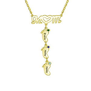 LONAGO Mom Necklace Personalized Feet Pendant Customize One Two Three Four Five Names Family Necklace Gift for Mother Daughter