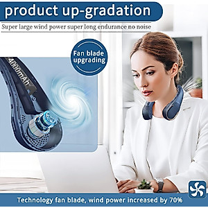 ASNUG Neck Fan, USB Rechargeable Personal Fan, 4000 mAh Battery Operated, 3 Speeds Adjustable, Faster Cooling, Ultra Quiet, Suitable for Home, Office, Travel, Sports