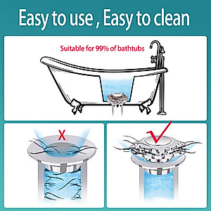 Universal Tub Stopper Bathtub Drain Plug, Pop Up Drain Hair Catcher Copper Dual Filtration, Replaces Bath Tub Lift & Turn, Tip-Toe & Trip Lever, 2 in 1 Strainer Cover for 1.45 to 1.85" Drain Hole