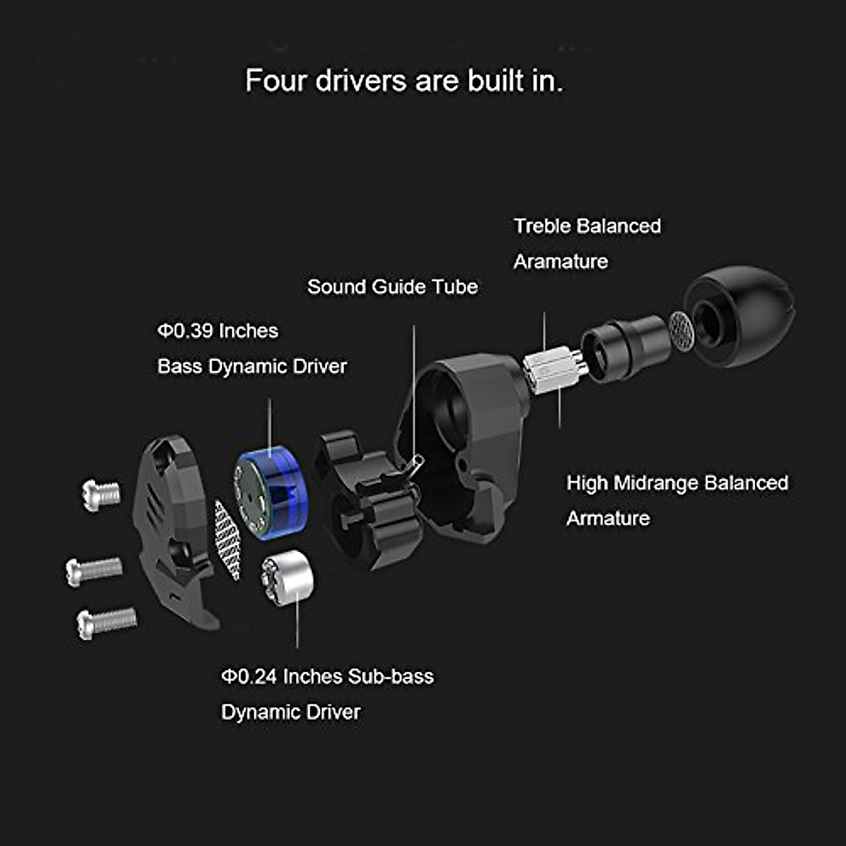 Quad Driver Headphones,ERJIGO KZ ZS6 High Fidelity Extra Bass Earbuds Without Microphone,with Detachable Cable (with Mic, Black)