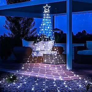 Toodour Solar Lights Outdoor, 317 LED 10ft x 9 Solar Garden Lights with 12" Topper Star, 8 Lighting Modes Waterproof Star Fairy Lights for Garden, Patio, Wedding, Party Decoration (White)