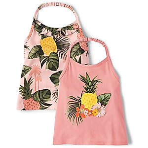 The Children's Place Baby Tolder Girls Halter Tank Tops 2 Pack, Pineapple, 3T