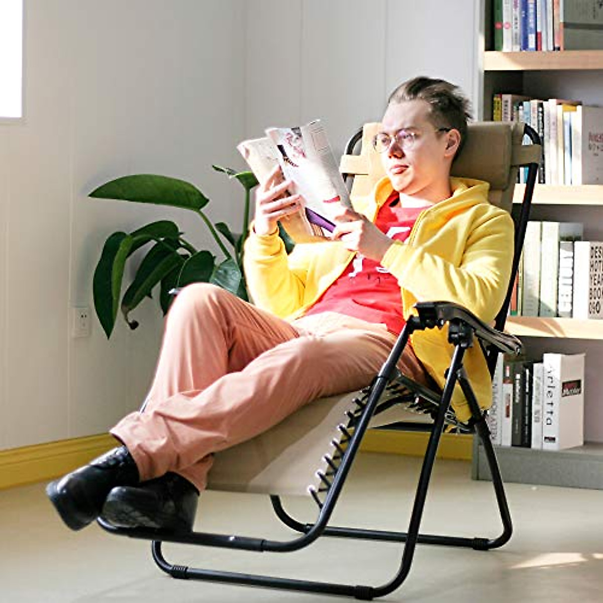 WEGO Zero Gravity Chair, Lawn Chair Flolding Recliner Lounge Chair with Removable Pillow and Side Table,Beige